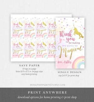Editable Unicorn Favor Tags Magical Unicorn Birthday Thank you tags La ...