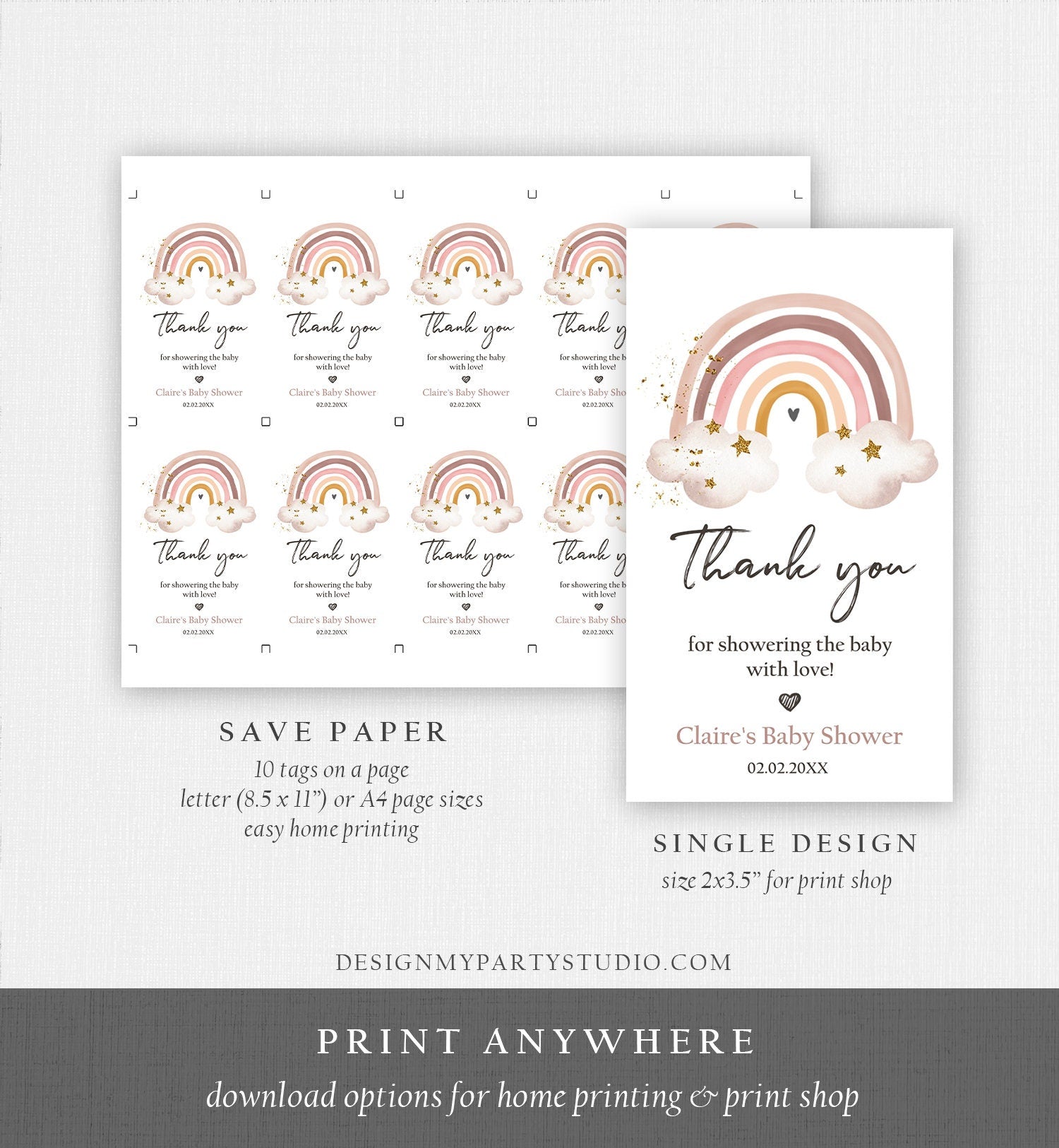 Editable Rainbow Favor Tags Rainbow Baby Shower Thank you tags Boho Ra ...