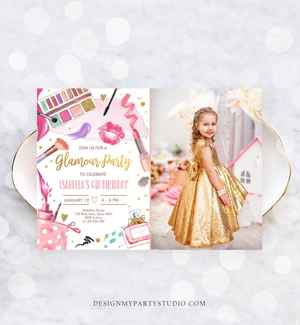Editable Glamour Birthday Party Glitters and Glamour Spa Makeup Birthd ...