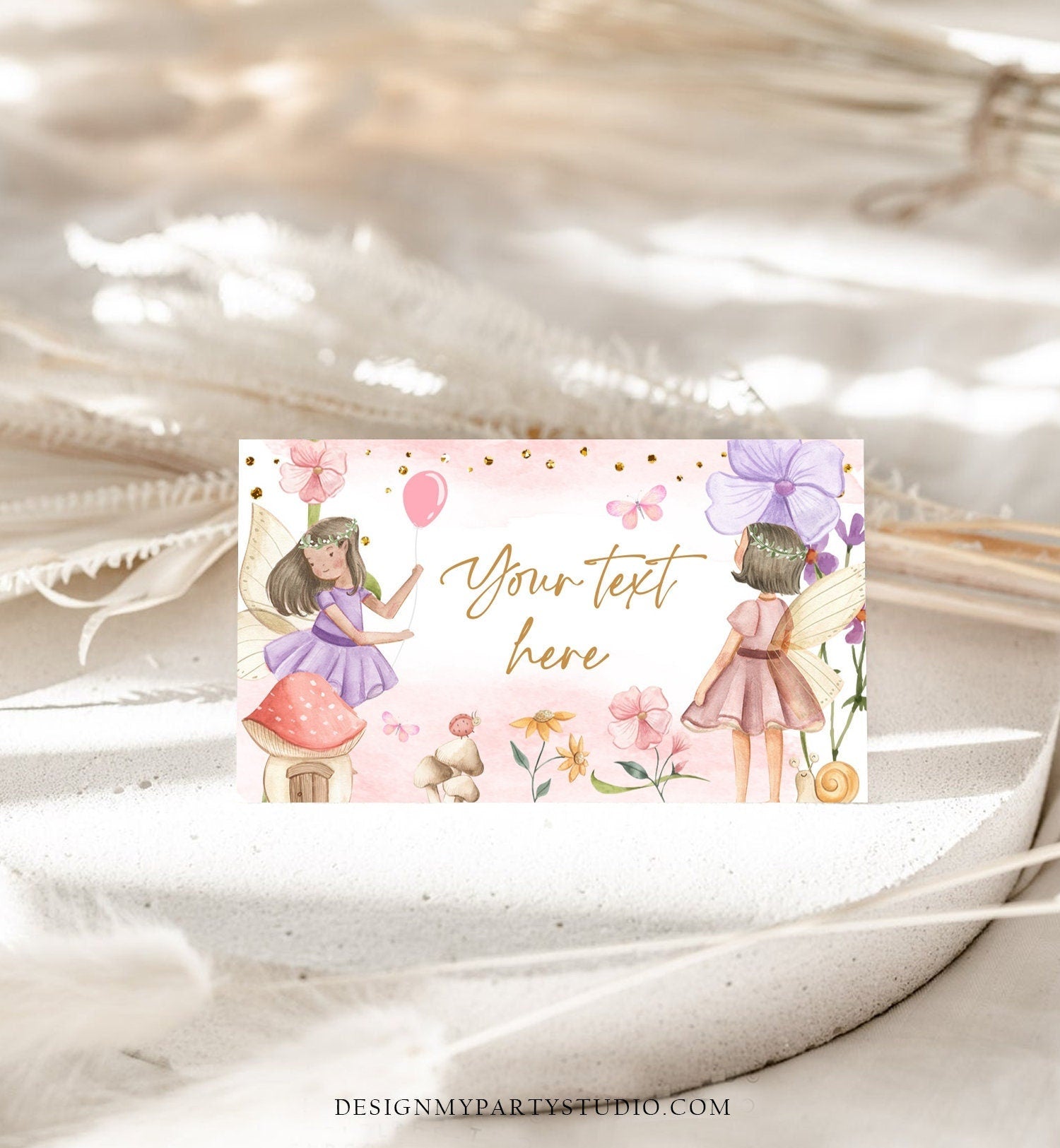 Editable Fairy Garden Food Label Fairy Birthday Place Tent Pink Purple ...