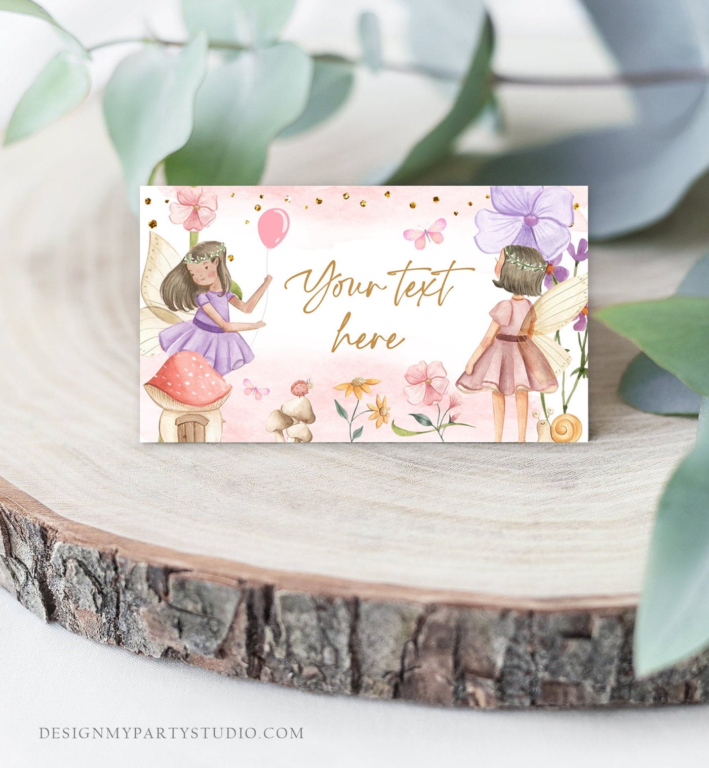 Editable Fairy Garden Food Label Fairy Birthday Place Tent Pink Purple ...