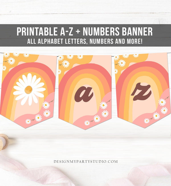 Groovy Alphabet Banner Daisy Girl Boho Groovy Birthday Banner Letters ...