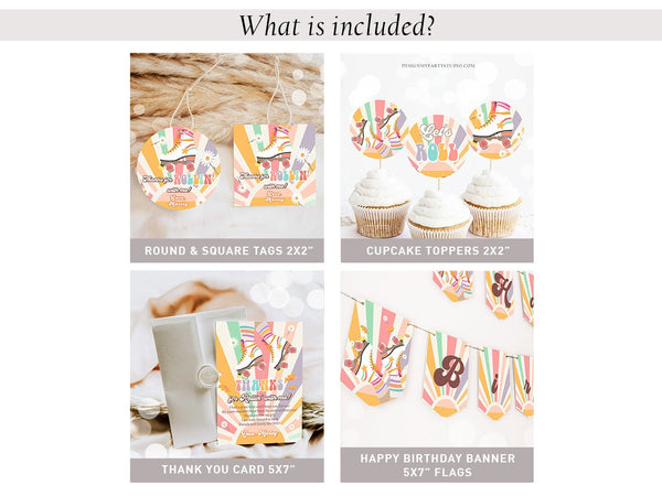 Retro Roller Skate Birthday Party Invitation Bundle Let's Roll Invite ...