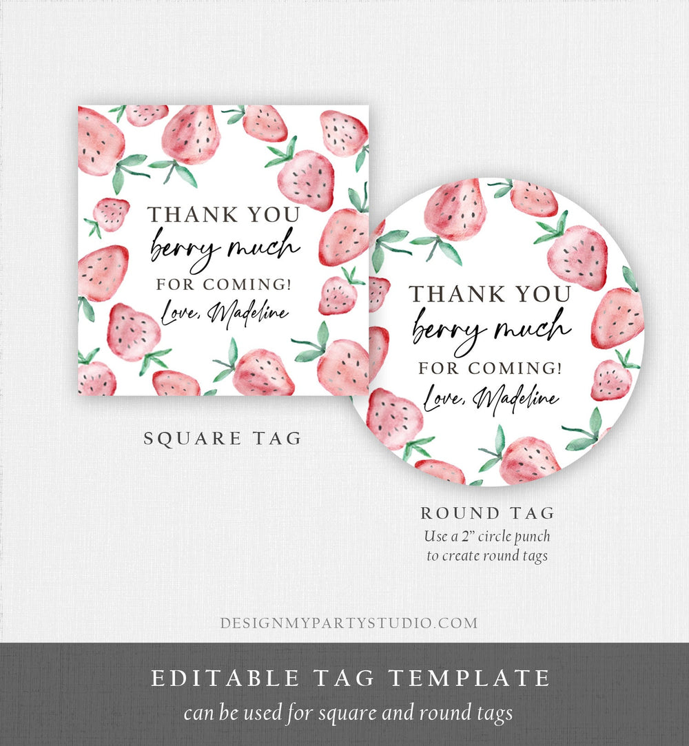 Editable Strawberry Favor Tag Strawberry Birthday Thank You Gift Tag S ...