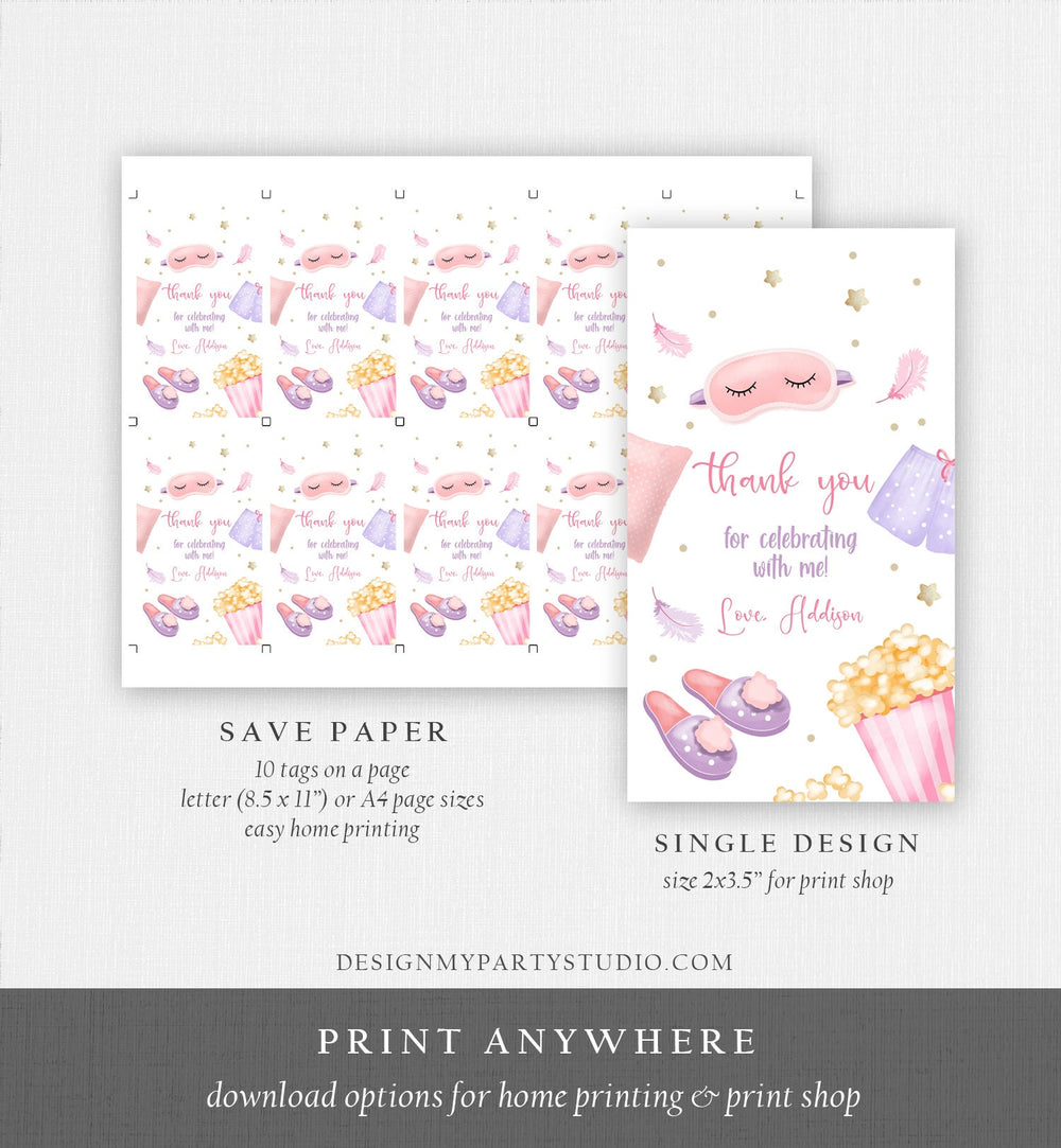 Editable Slumber Party Thank You Tag Sleepover Favor Tags Pink Girl Mo ...