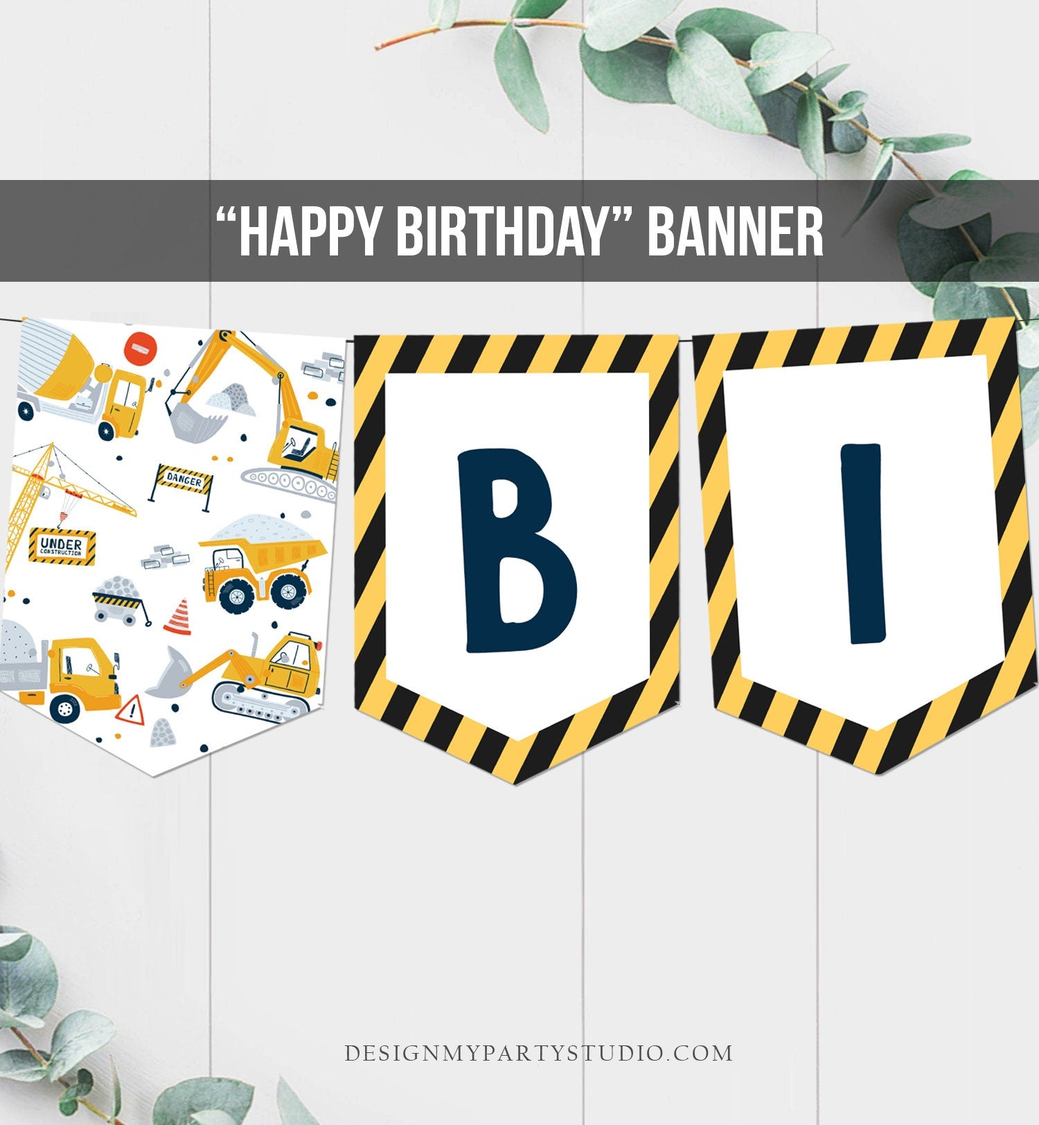 Happy Birthday Banner Construction Birthday Banner Boy Dump Truck Birt ...