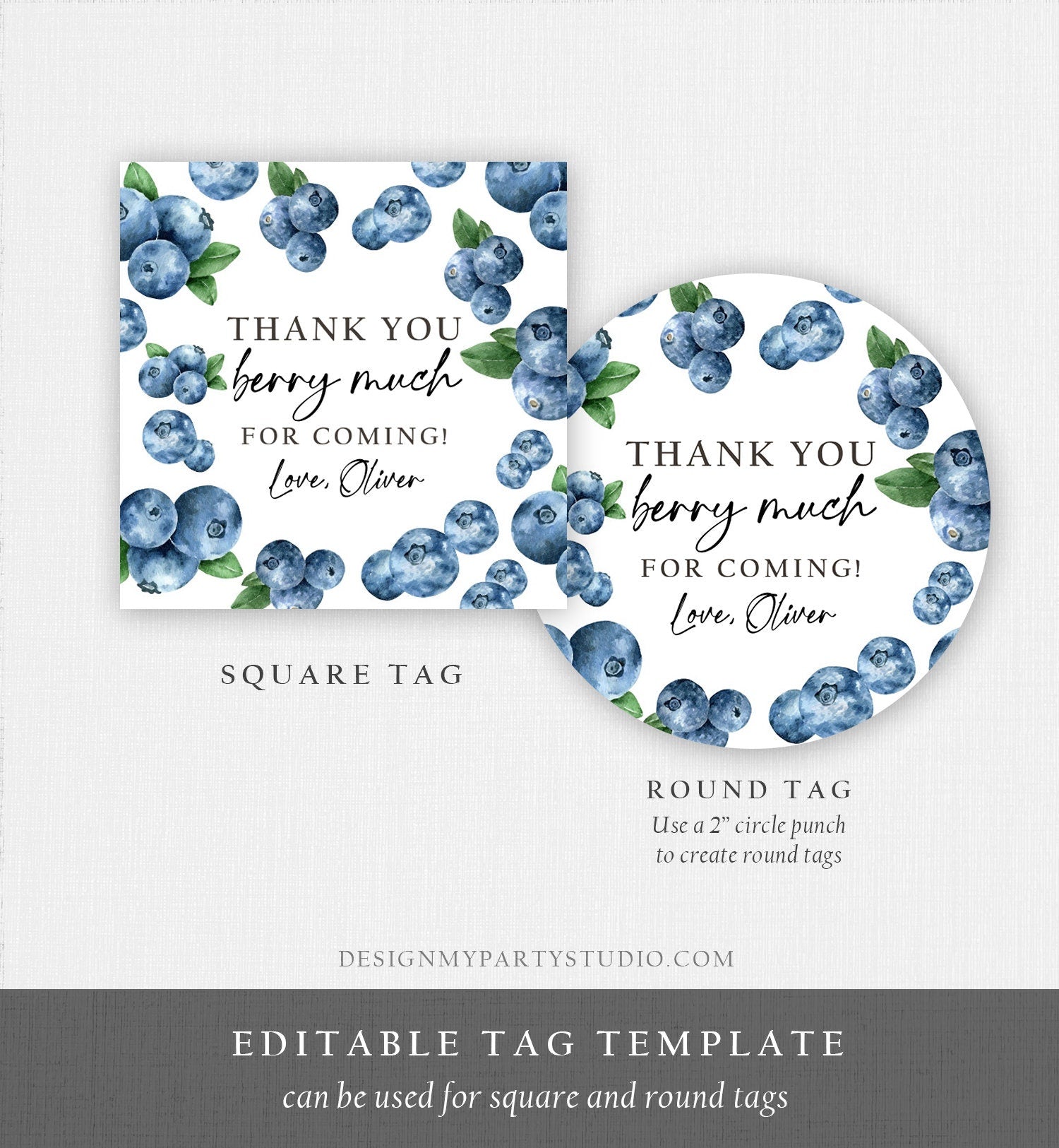 Editable Blueberry Favor Tags Berry First Birthday Thank you Stickers ...