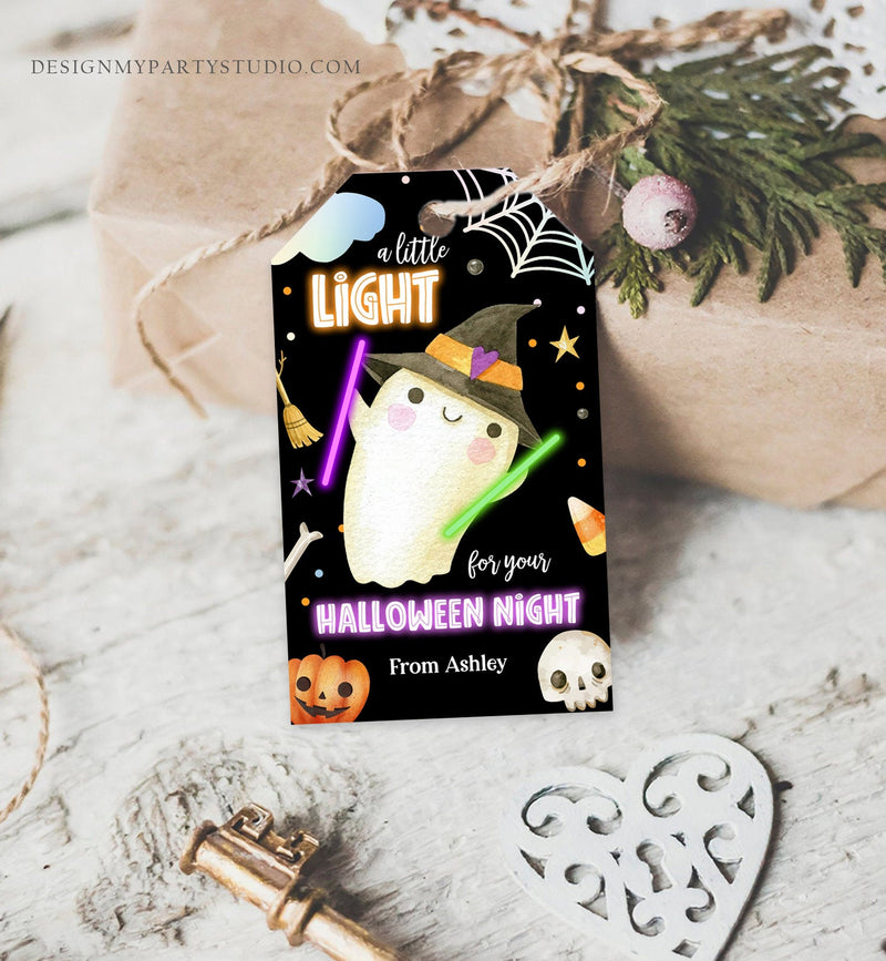 Editable Halloween Glow Stick Favor Tags Ghost Gift Tags Trick Or Trea ...
