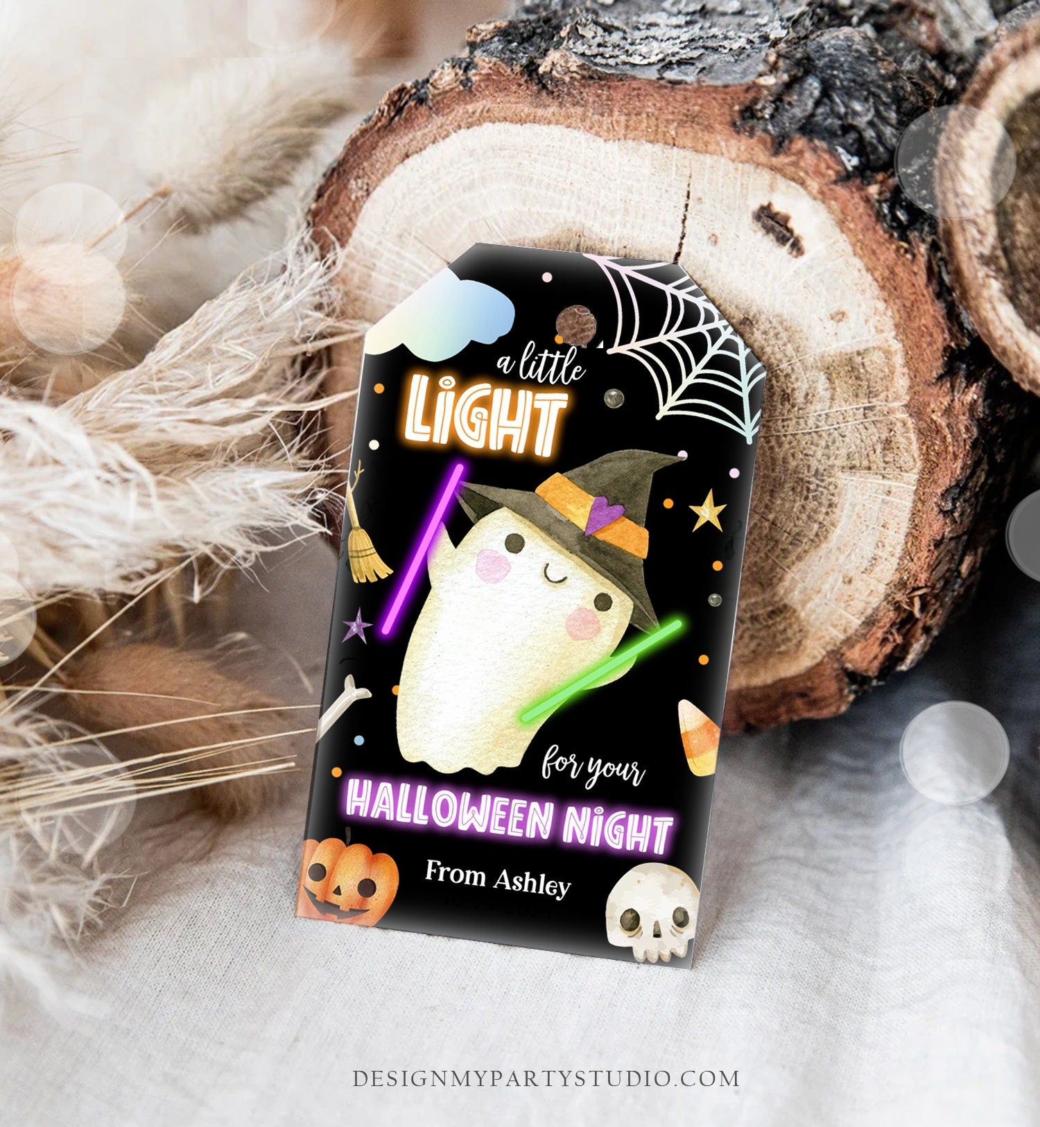 Editable Halloween Glow Stick Favor Tags Ghost Gift Tags Trick Or Trea ...