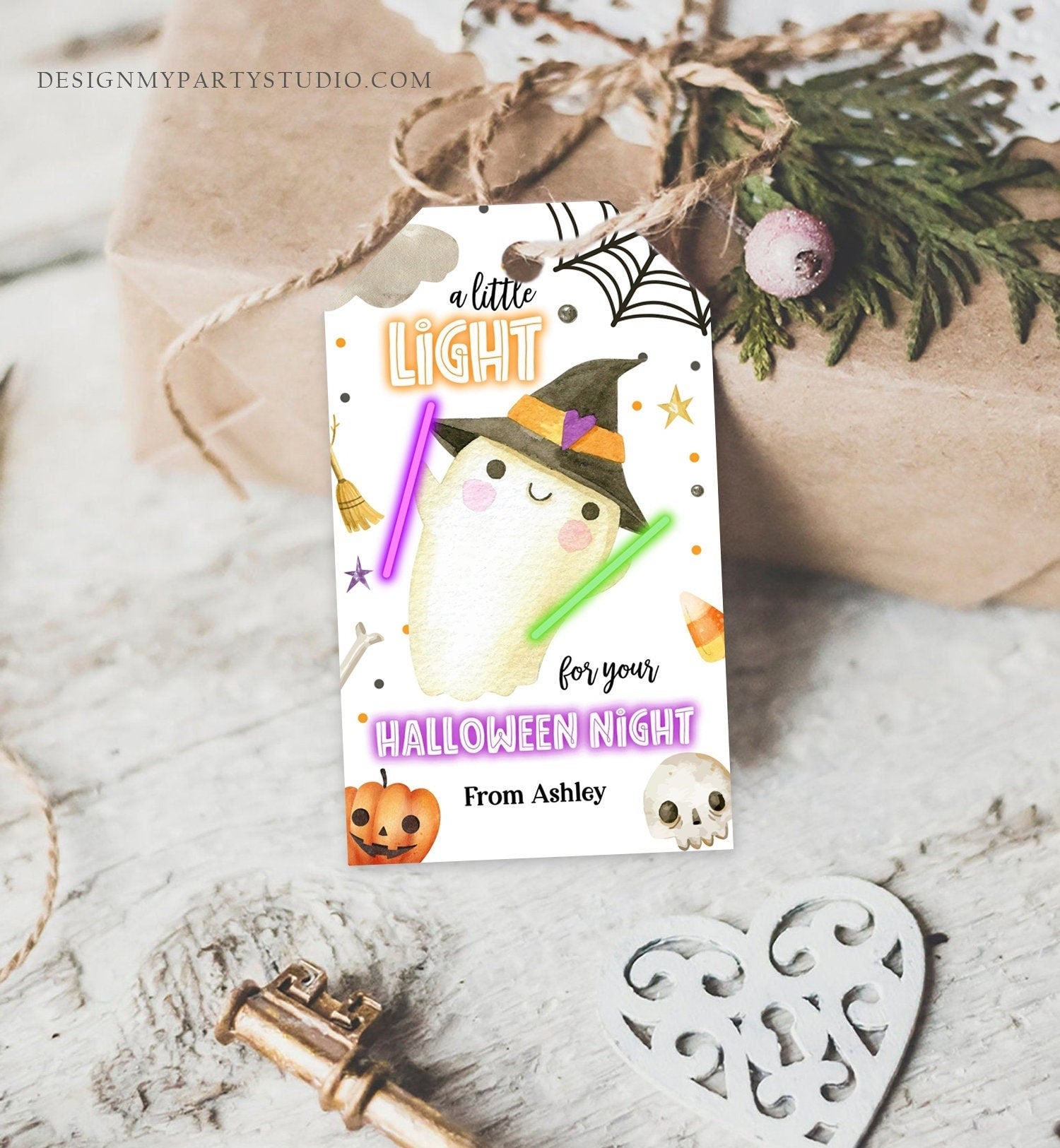 Editable Halloween Glow Stick Favor Tags Ghost Gift Tags Trick Or Trea ...