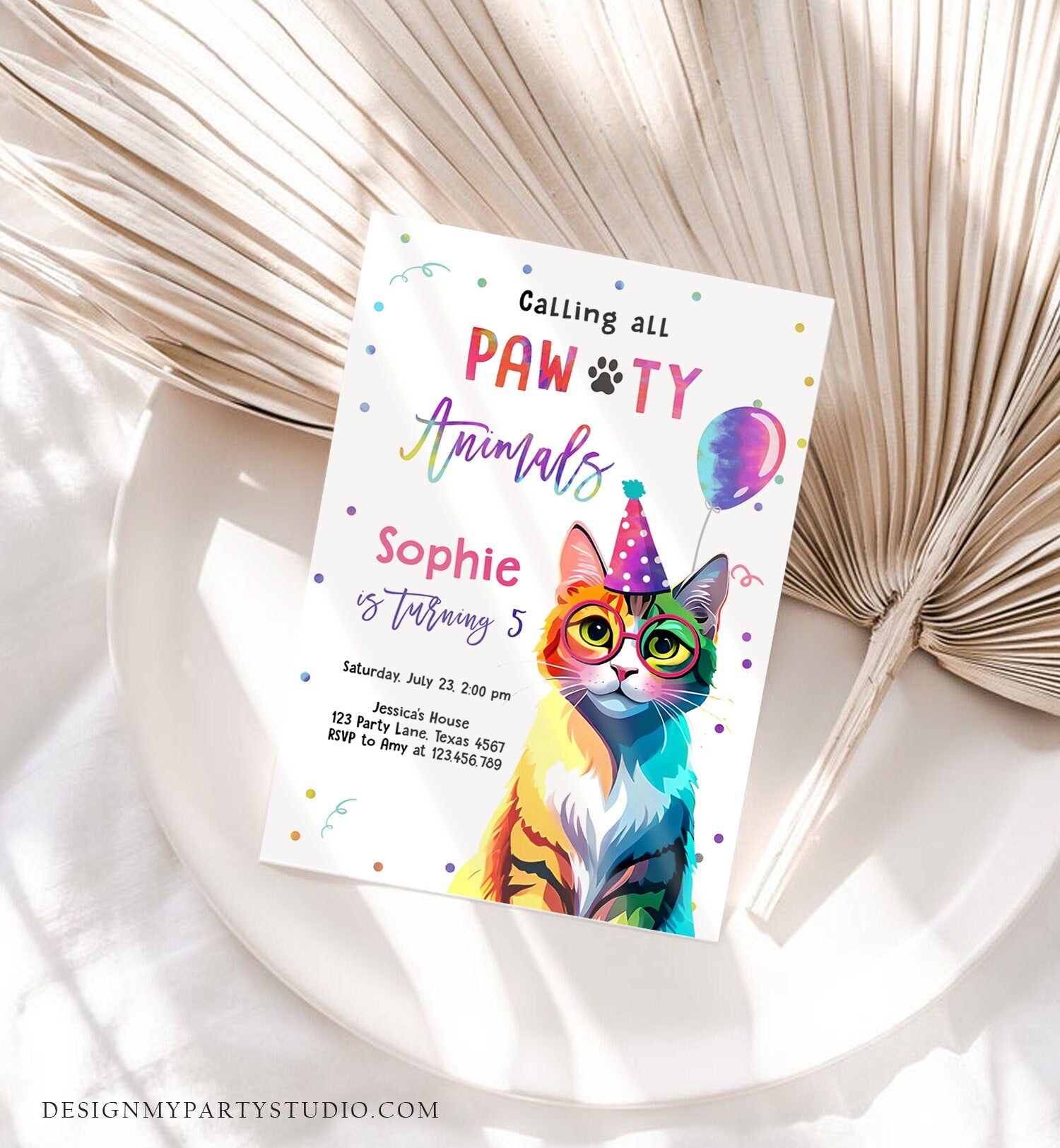 Editable Cat Birthday Party Invitation Kitten Birthday Invite Calling ...