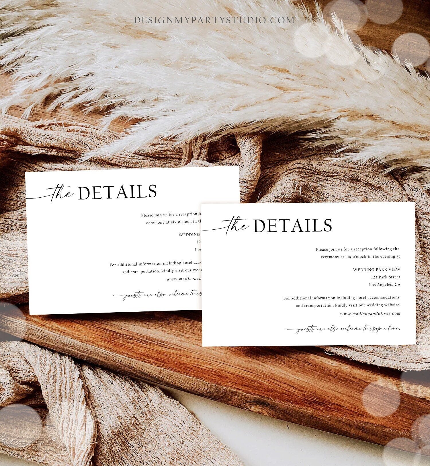 Editable Minimalist Modern Wedding Details Card Insert Enclosure Regis ...