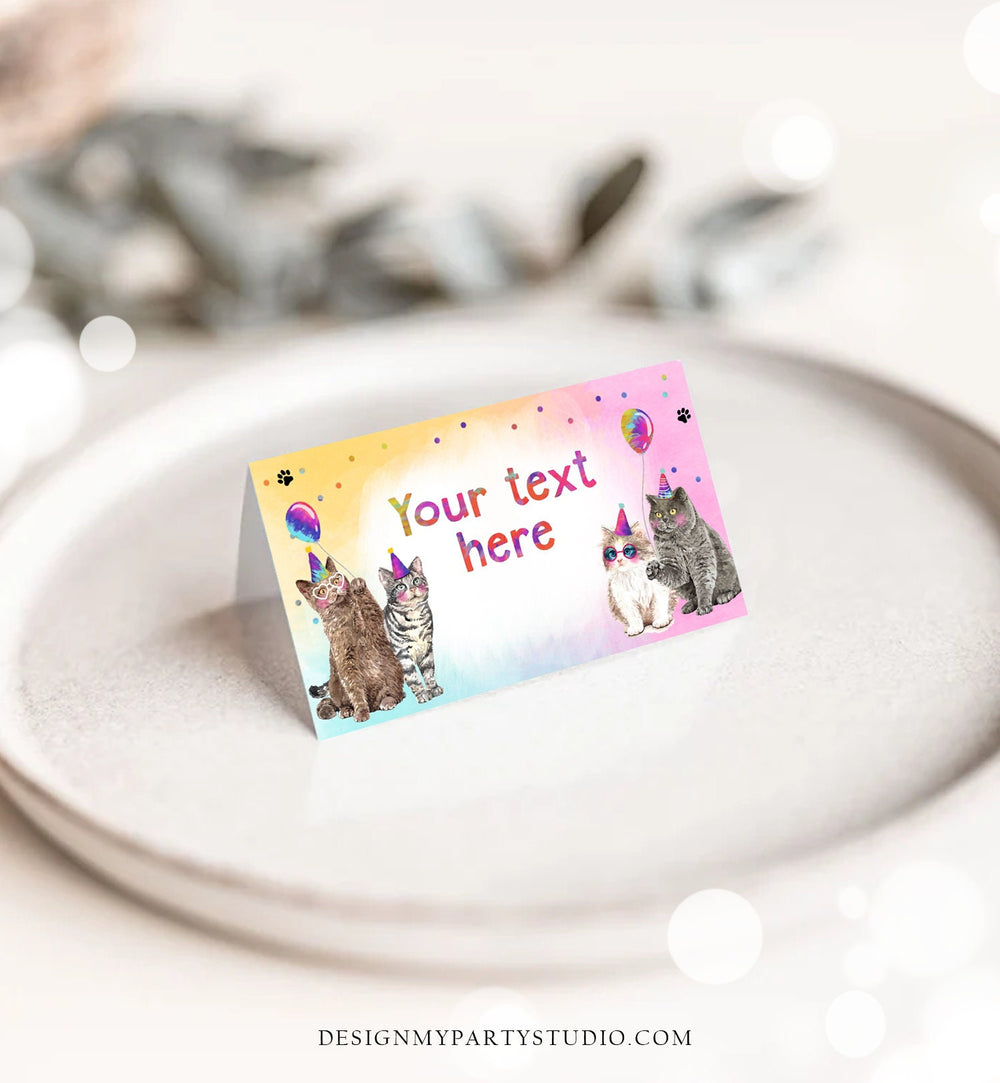 Editable Cats Food Label Kitten Birthday Place Tent Escort Card Cat Pa ...