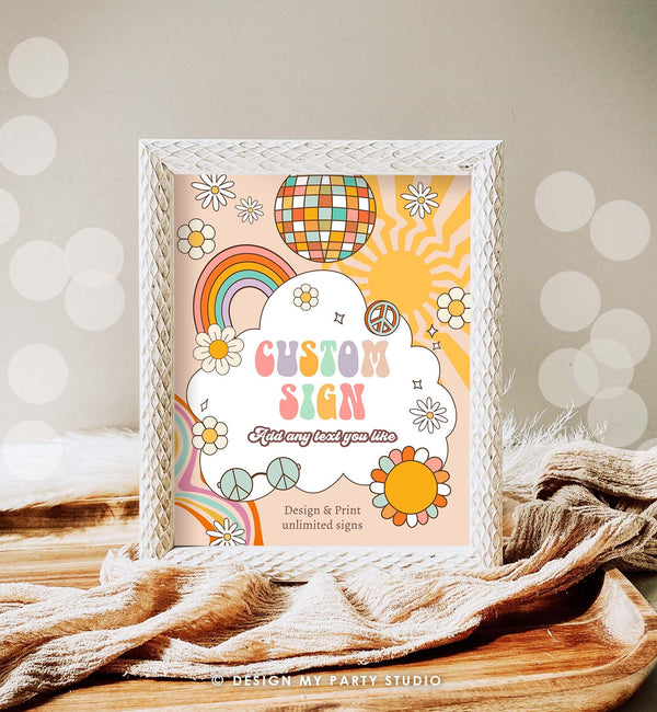 Editable Custom Sign Retro Groovy Birthday Party Groovy Baby Shower De ...