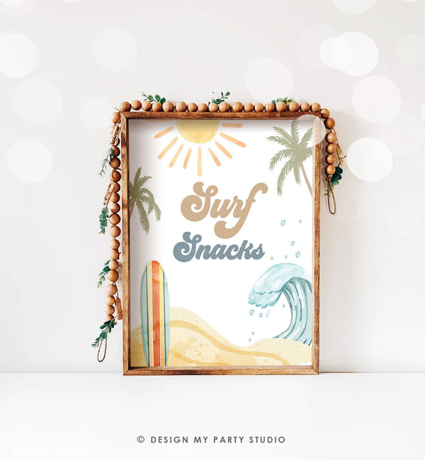 Surf Snacks Sign Surf Birthday Party Retro The Big One Wave Beach Part ...
