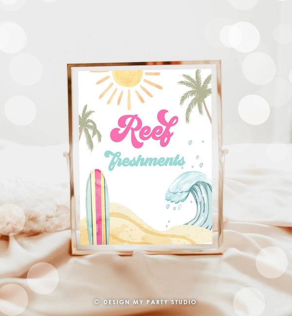 Reef Freshments Sign Surf Birthday Party Retro The Big One Wave Beach ...