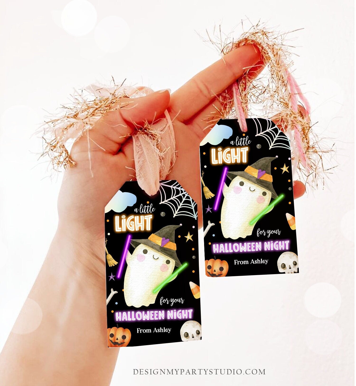Editable Halloween Glow Stick Favor Tags Ghost Gift Tags Trick Or Trea ...