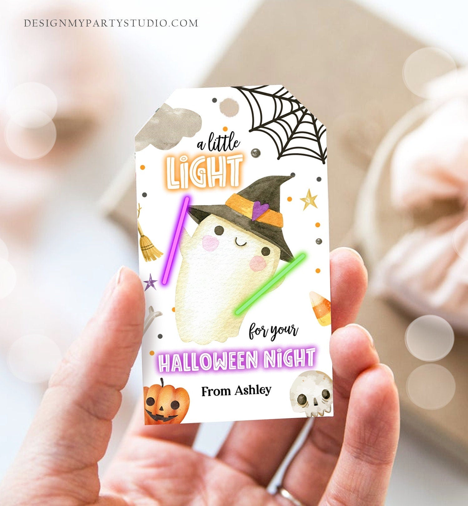Editable Halloween Glow Stick Favor Tags Ghost Gift Tags Trick Or Trea ...