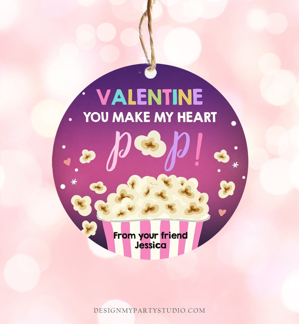 Editable Popcorn Valentine's Day Tag You Make my Heart Pop Sticker Val ...