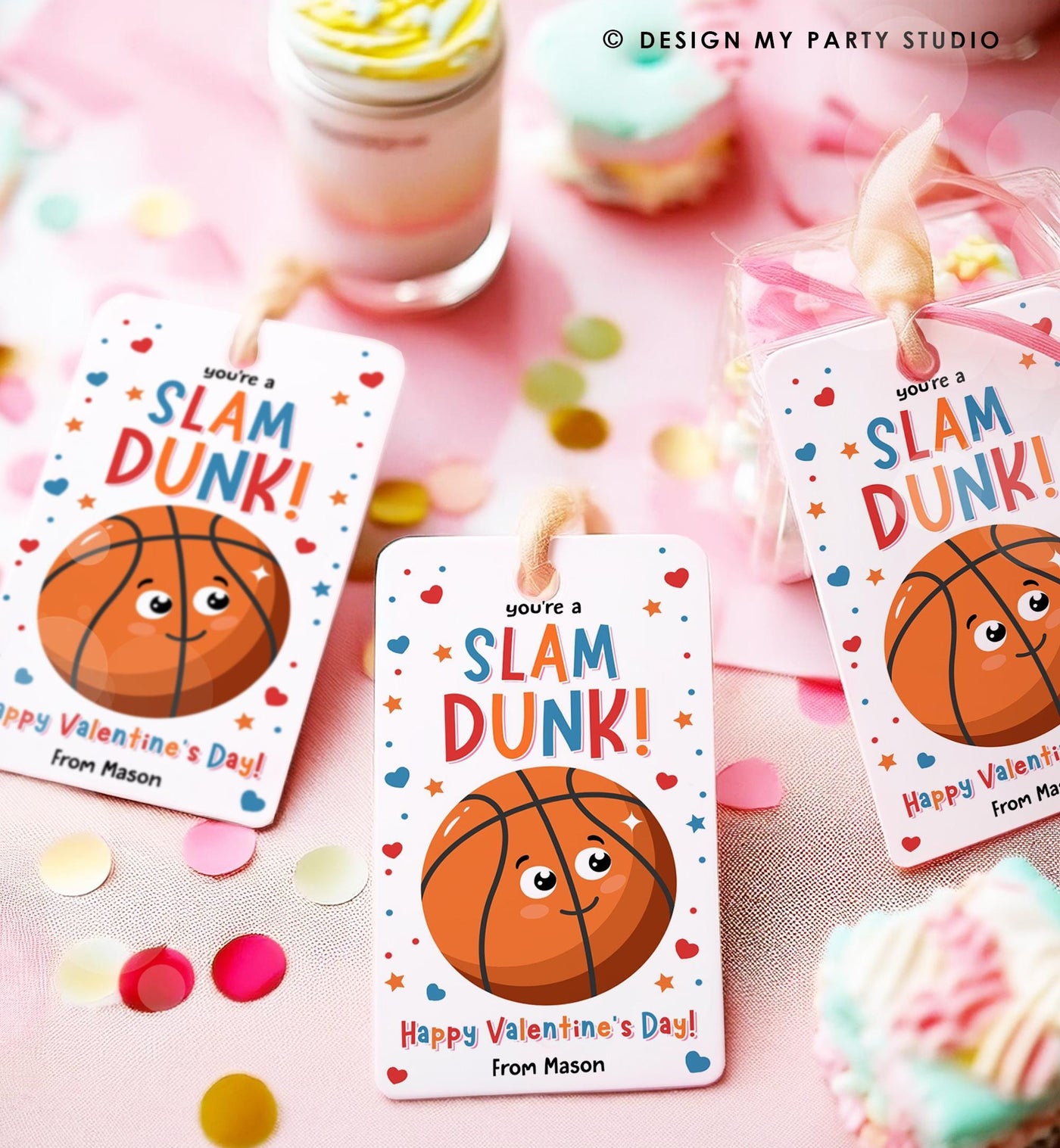 Editable You're a Slam Dunk Valentines Day Gift Tag Basketball Ball Ne ...