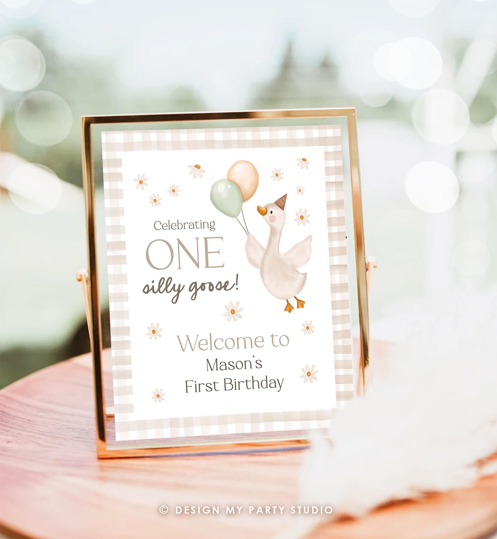 Editable One Silly Goose Birthday Welcome Sign Gender Neutral Goose Bi ...
