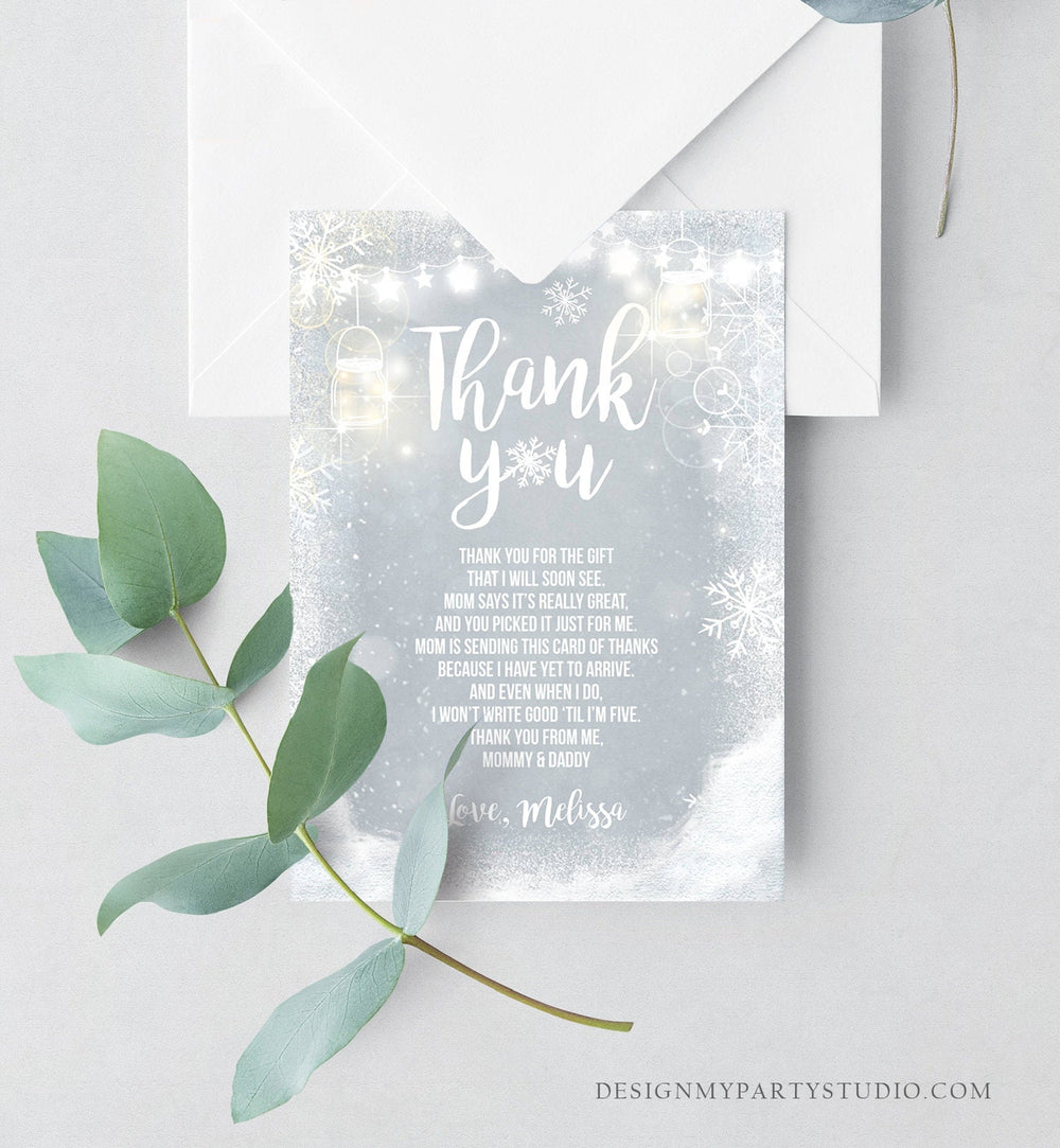 Editable Winter Thank You Card Baby Its Cold Outside Baby shower Thank ...