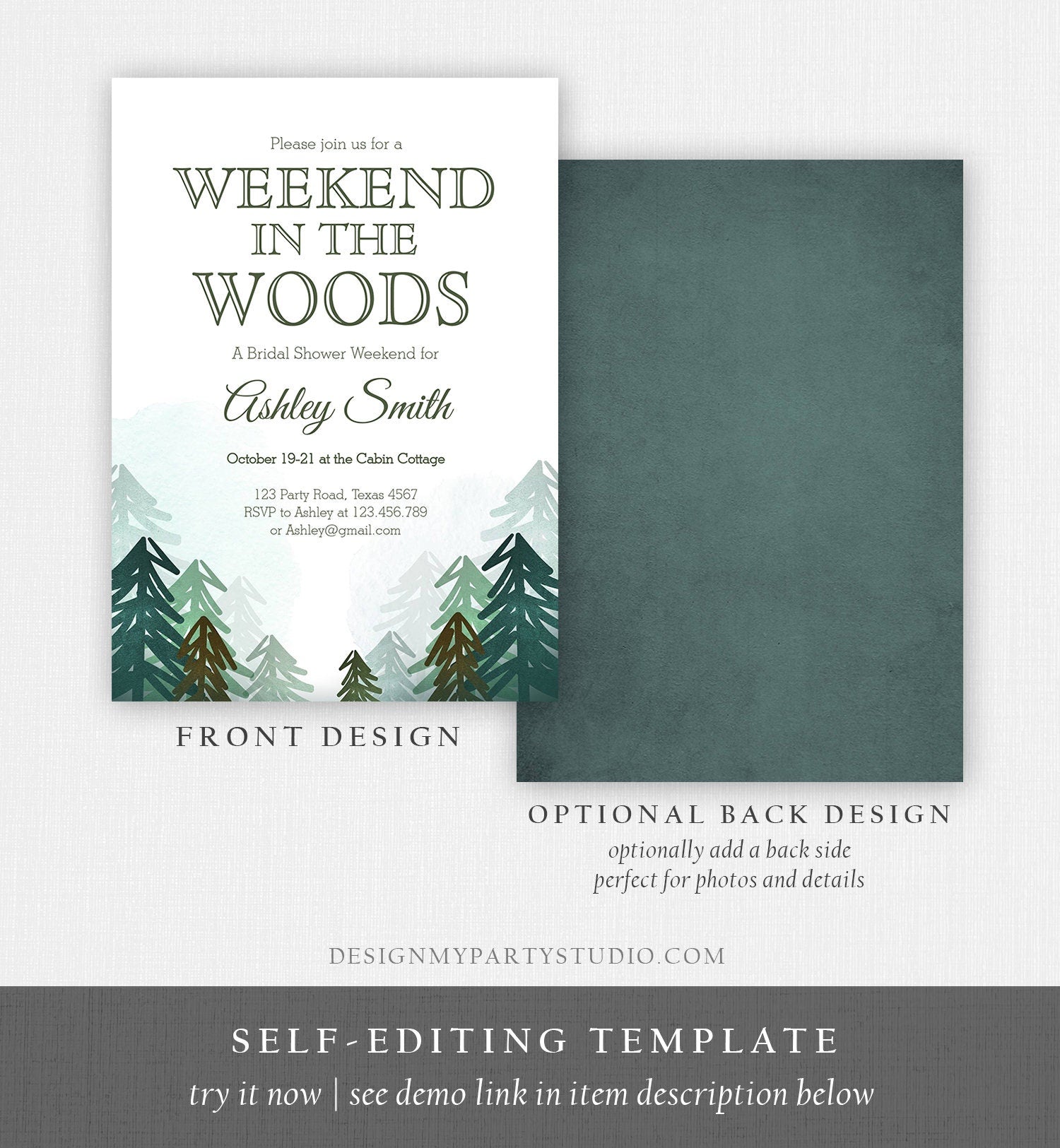 Editable Weekend in the Woods Bridal Shower Invitation Bachelorette Ba ...