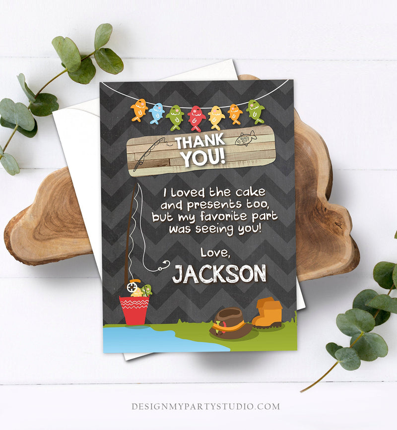 Editable Fishing Thank You Card Boy Birthday o-Fish-Ally Wood 1st Firs ...