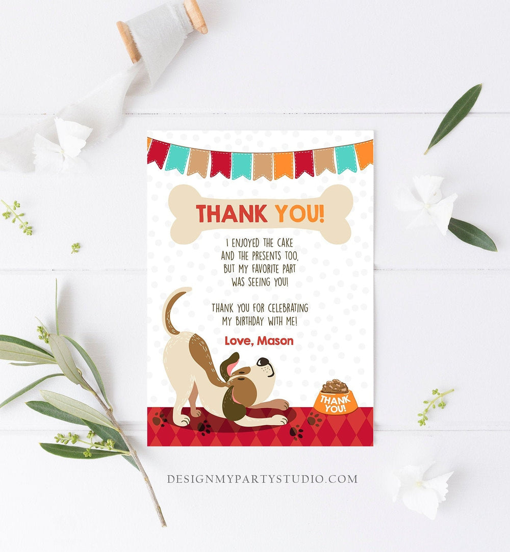 Editable Puppy Thank You Card Pawty Birthday Thank you Note Dog Themed ...