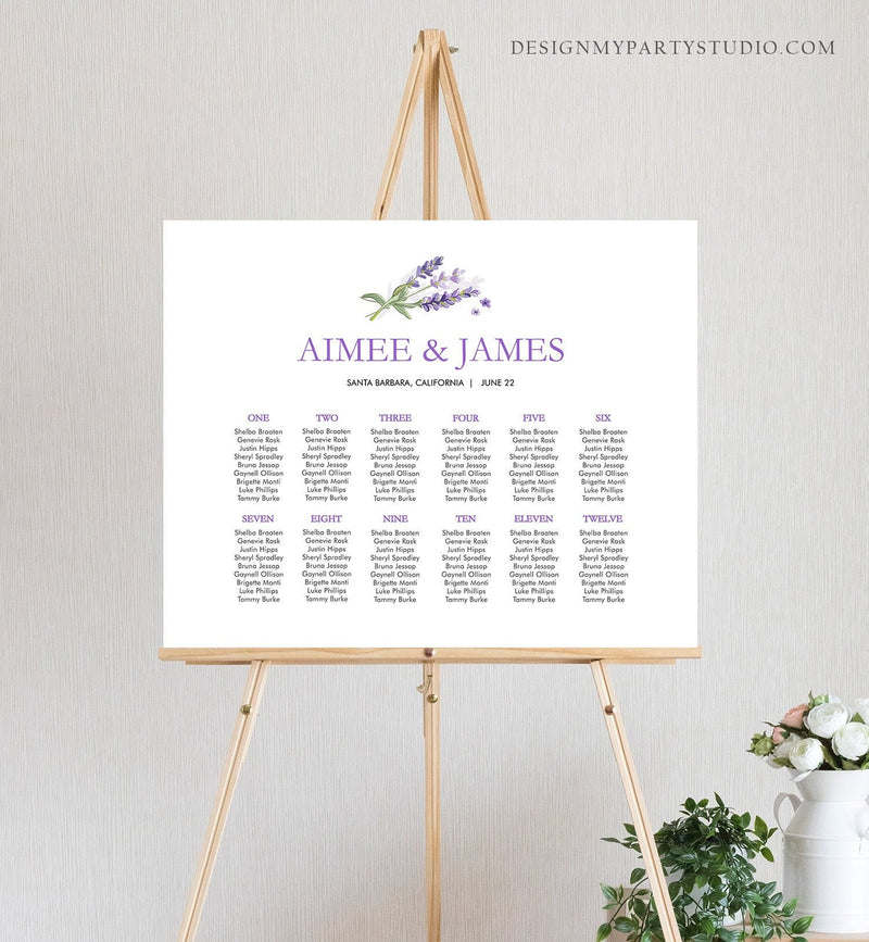 Editable Lavender Seating Chart Wedding Seating Sign Greenery Bridal S ...