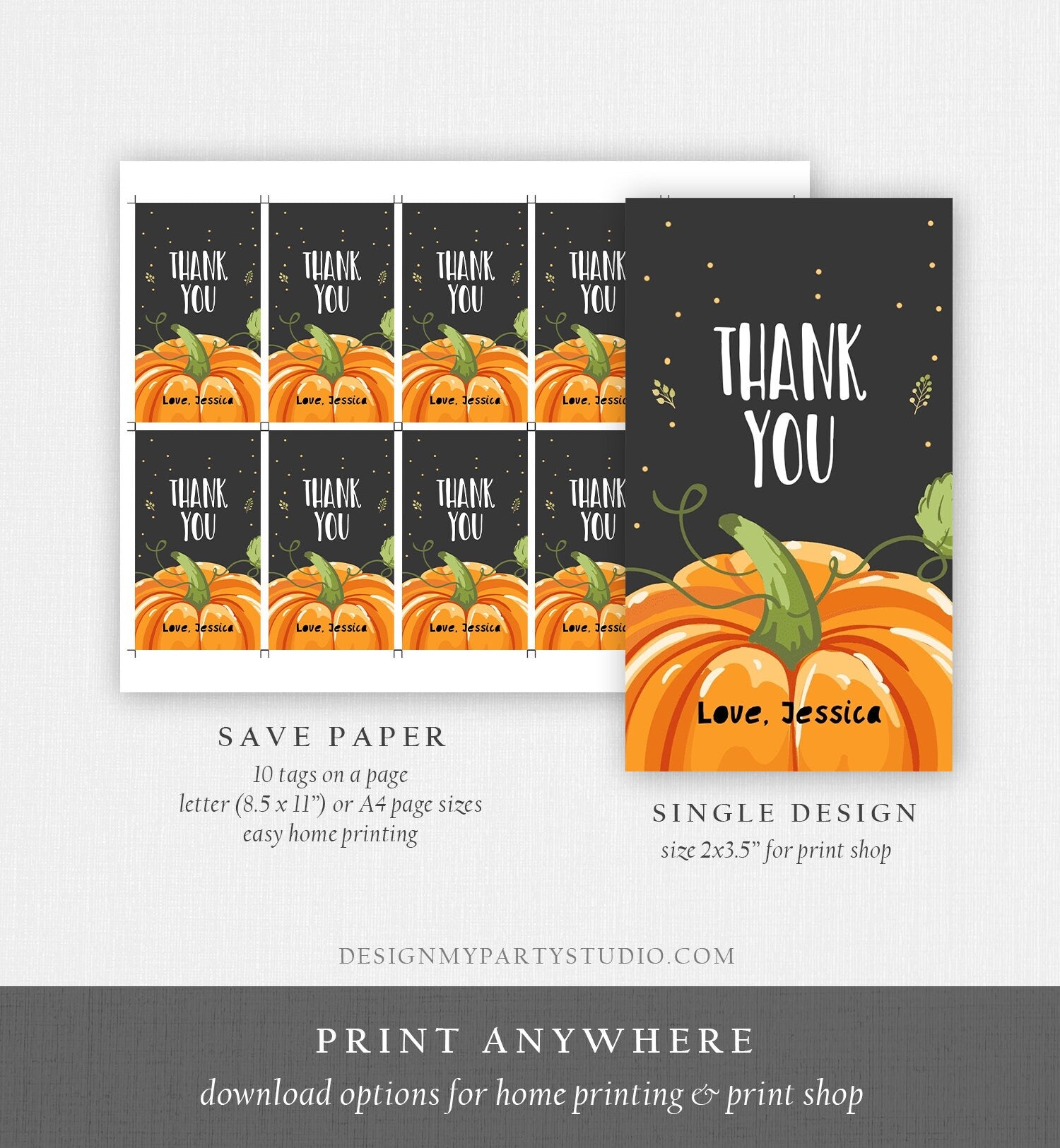 Editable Pumpkin Favor Tags Pumpkin Thank You Birthday Gift Tags Fall ...