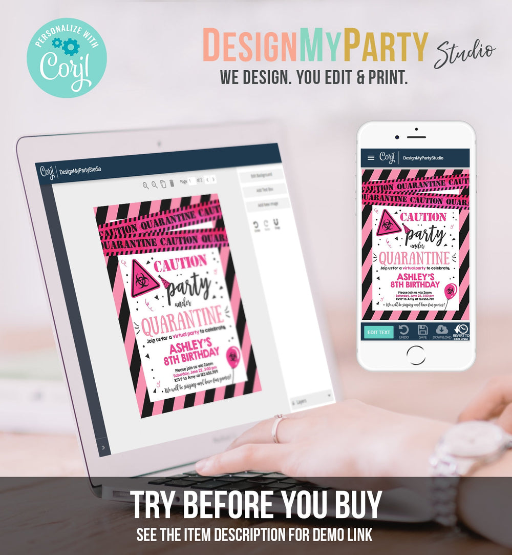 Editable Quarantine Birthday Invitation Virtual Party Quarantine Birth ...