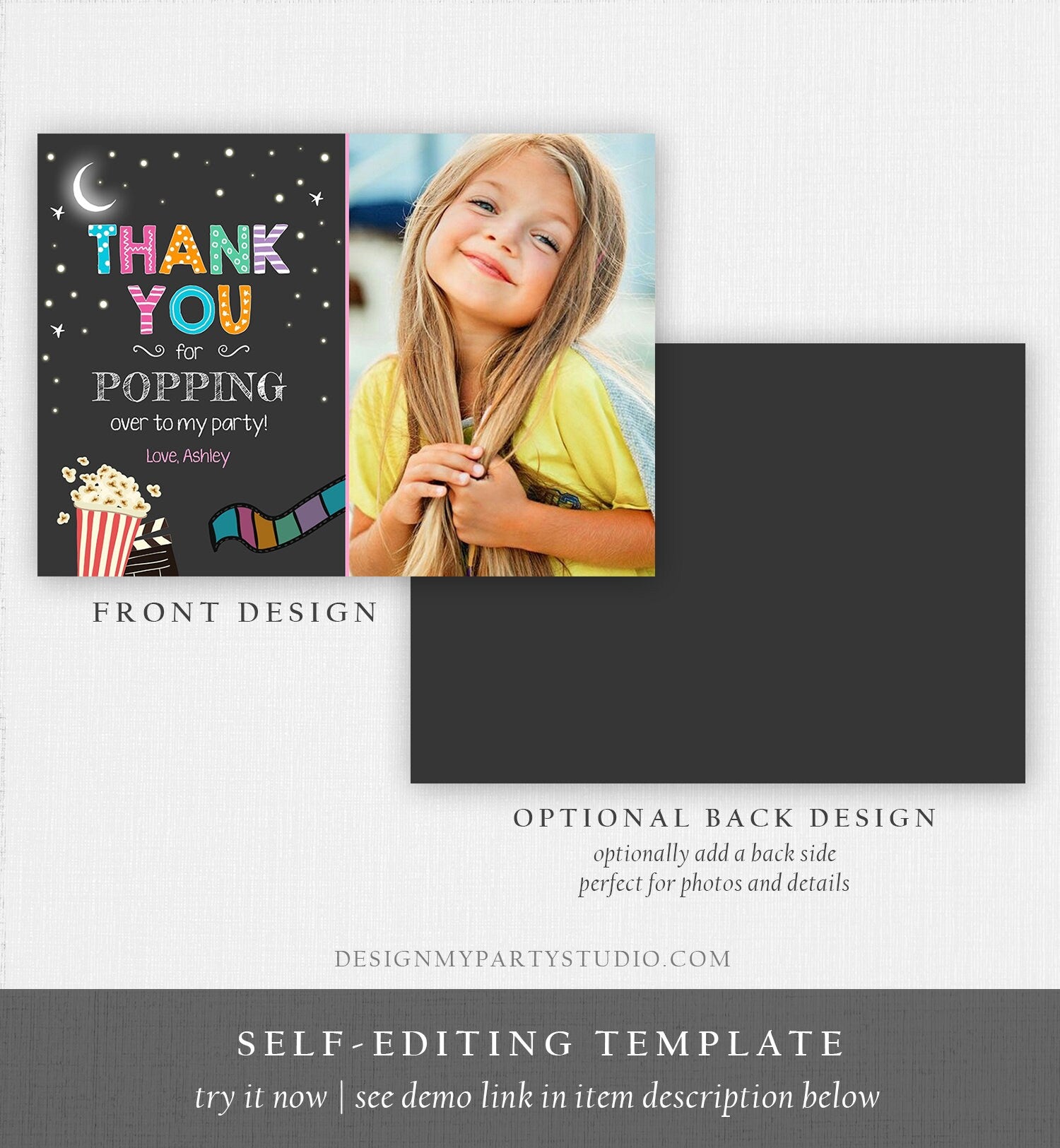 Editable Movie Night Thank You Card Under the Stars Backyard Movie Nig ...