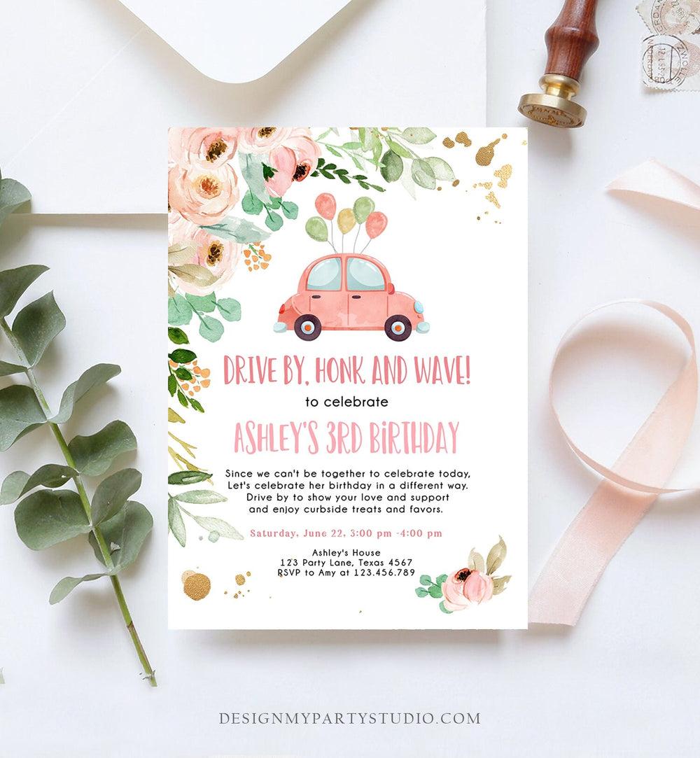 Editable Drive By Birthday Parade Invitation Virtual Party Invite Honk ...