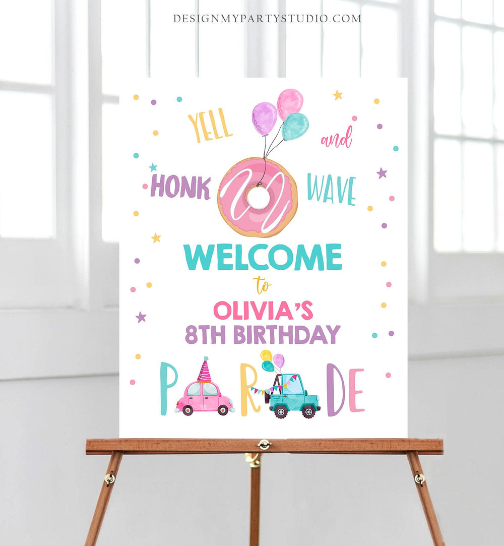 Editable Drive By Birthday Sign Donut Welcome Girl Quarantine Party Po ...