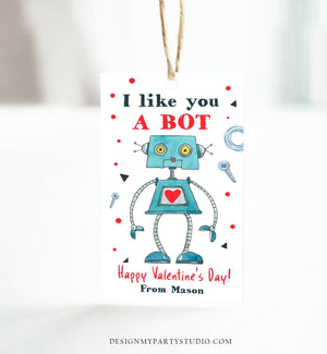 Editable Valentine's Day Card for Kids Robot Valentines Tag School I L ...