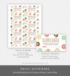 Editable Donut Diaper Raffle Ticket Baby Shower Pink Girl Sweet Doughn ...