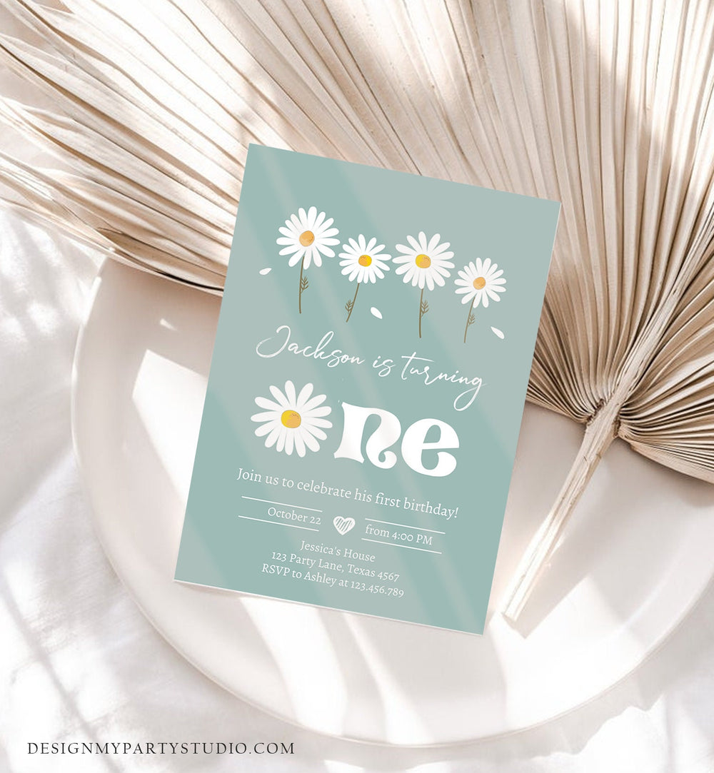 Editable Daisy Birthday Party Invitation 1st Birthday One Party Bohemi ...