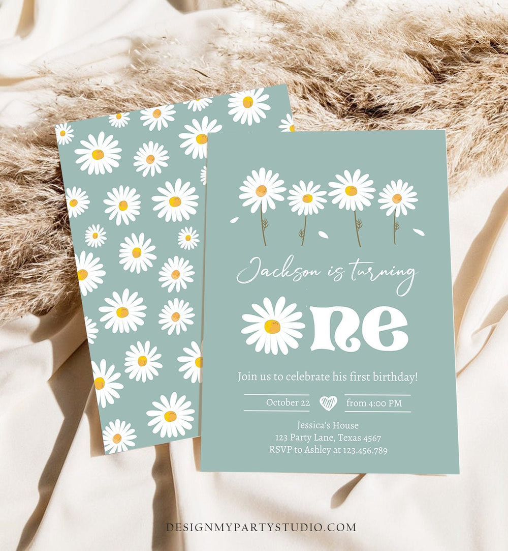 Editable Daisy Birthday Party Invitation 1st Birthday One Party Bohemi ...