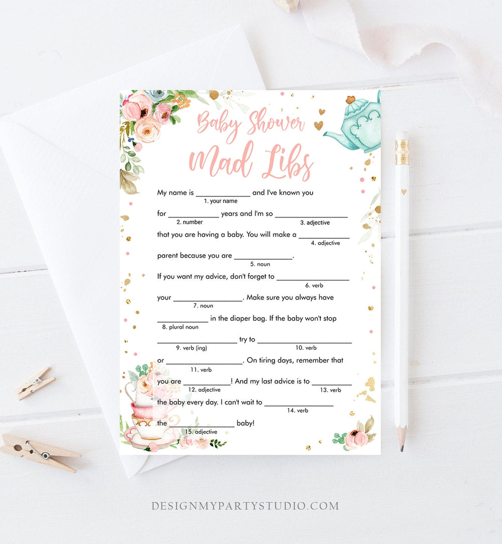Editable Mad Libs Baby Shower Game Story Advice Mom to Be Tea Party Ba ...