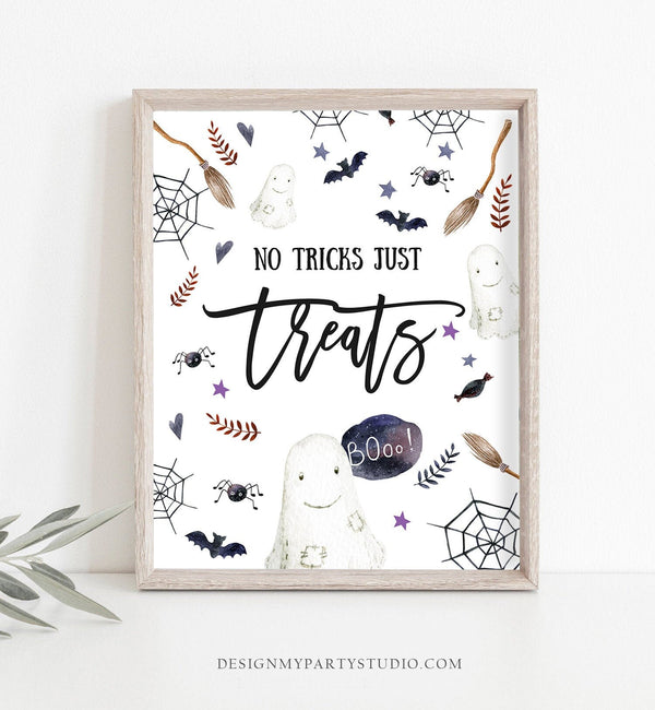 No Tricks Just Treats Sign Halloween Baby Shower Sign Treats Table Lit ...