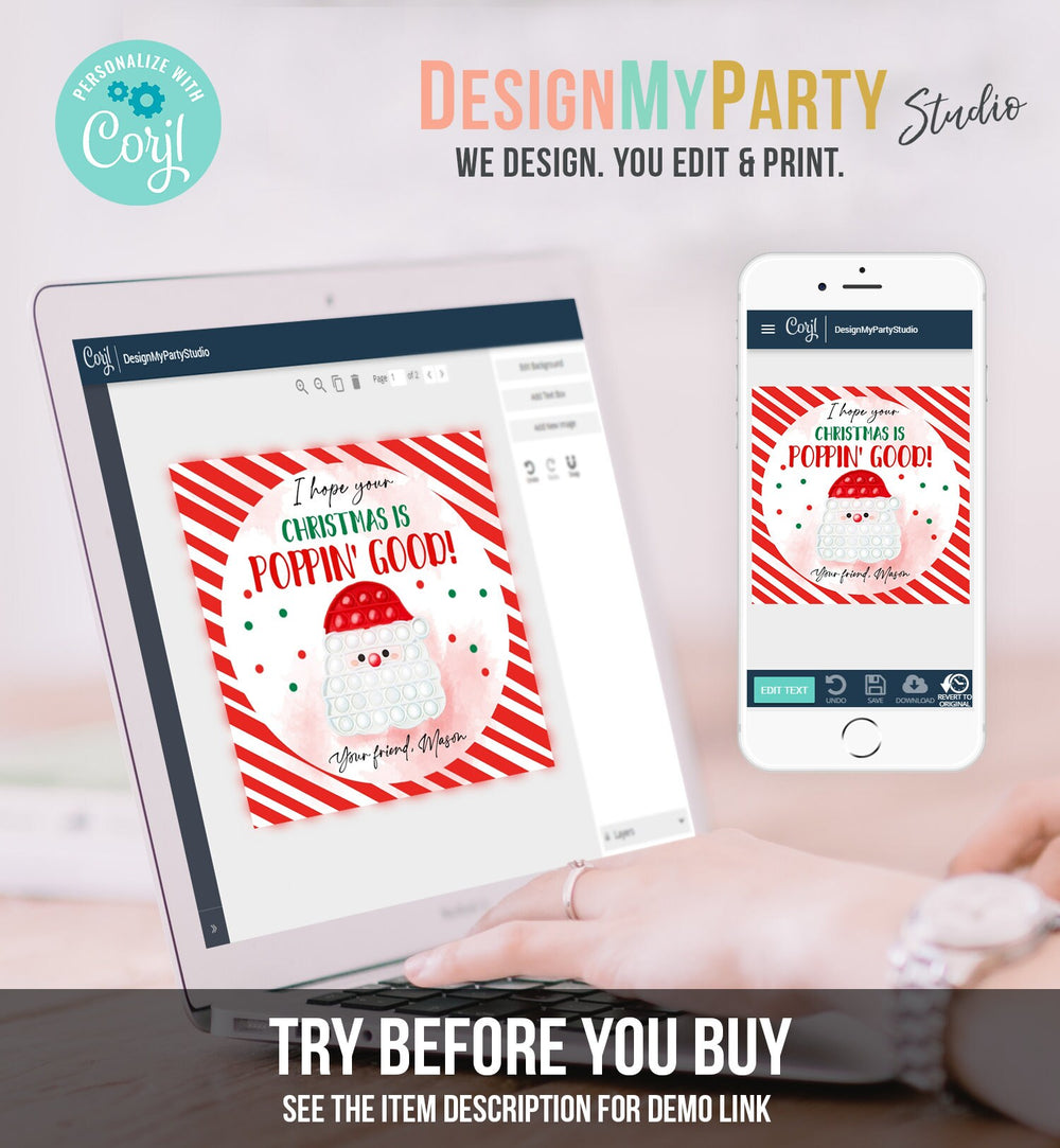 Editable Pop It Gift Tags Personalized Pop It Tag Christmas Teacher Ho ...