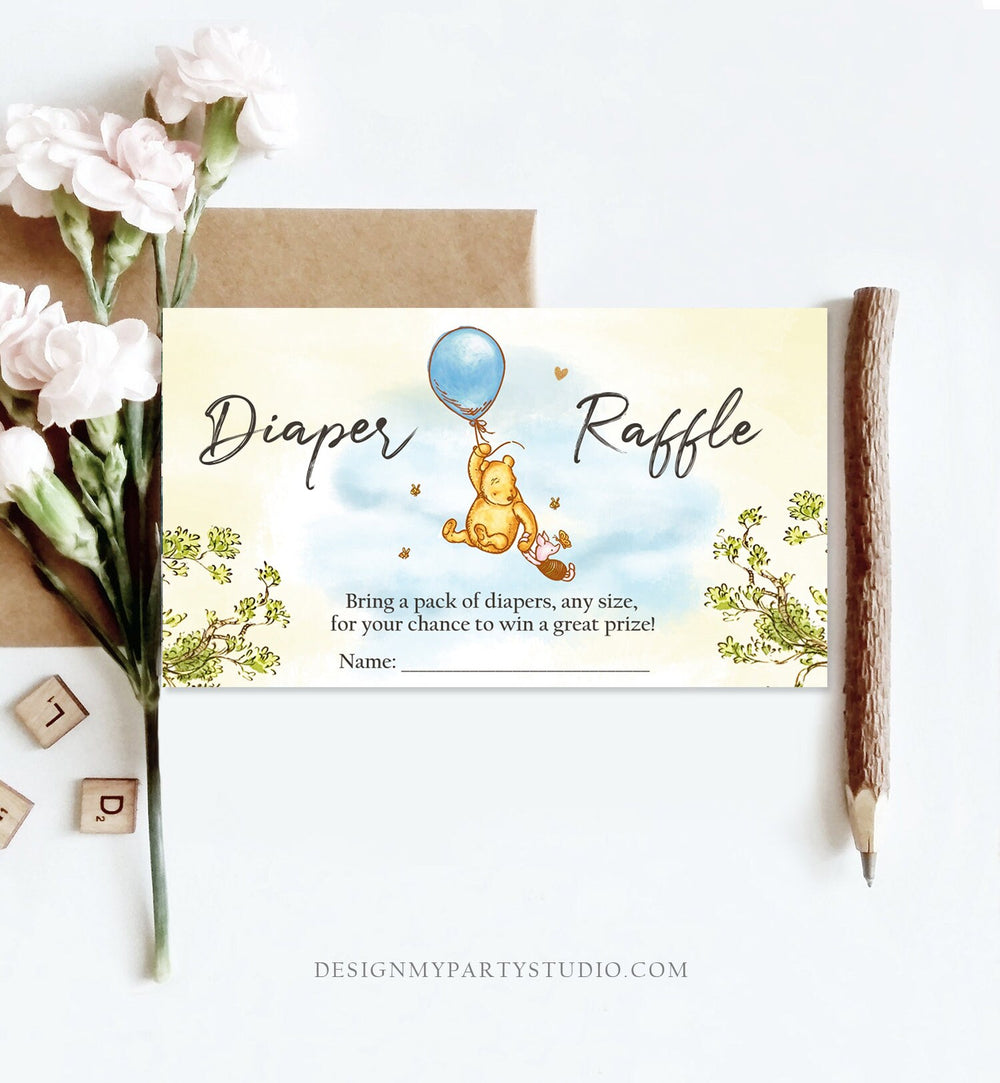 Editable Diaper Raffle Ticket Winnie The Pooh Diaper Game Card Classic ...