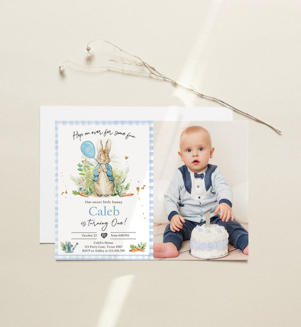 Editable Peter Rabbit Birthday Invitation Boy Blue Rustic Peter Rabbit ...