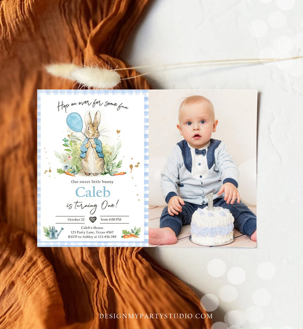 Editable Peter Rabbit Birthday Invitation Boy Blue Rustic Peter Rabbit ...