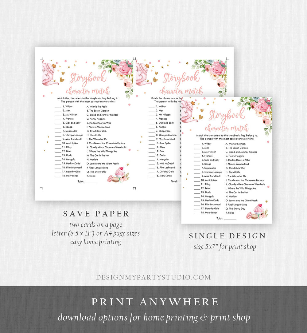 Editable Storybook Character Match Game Baby Shower Tea Party Baby is ...