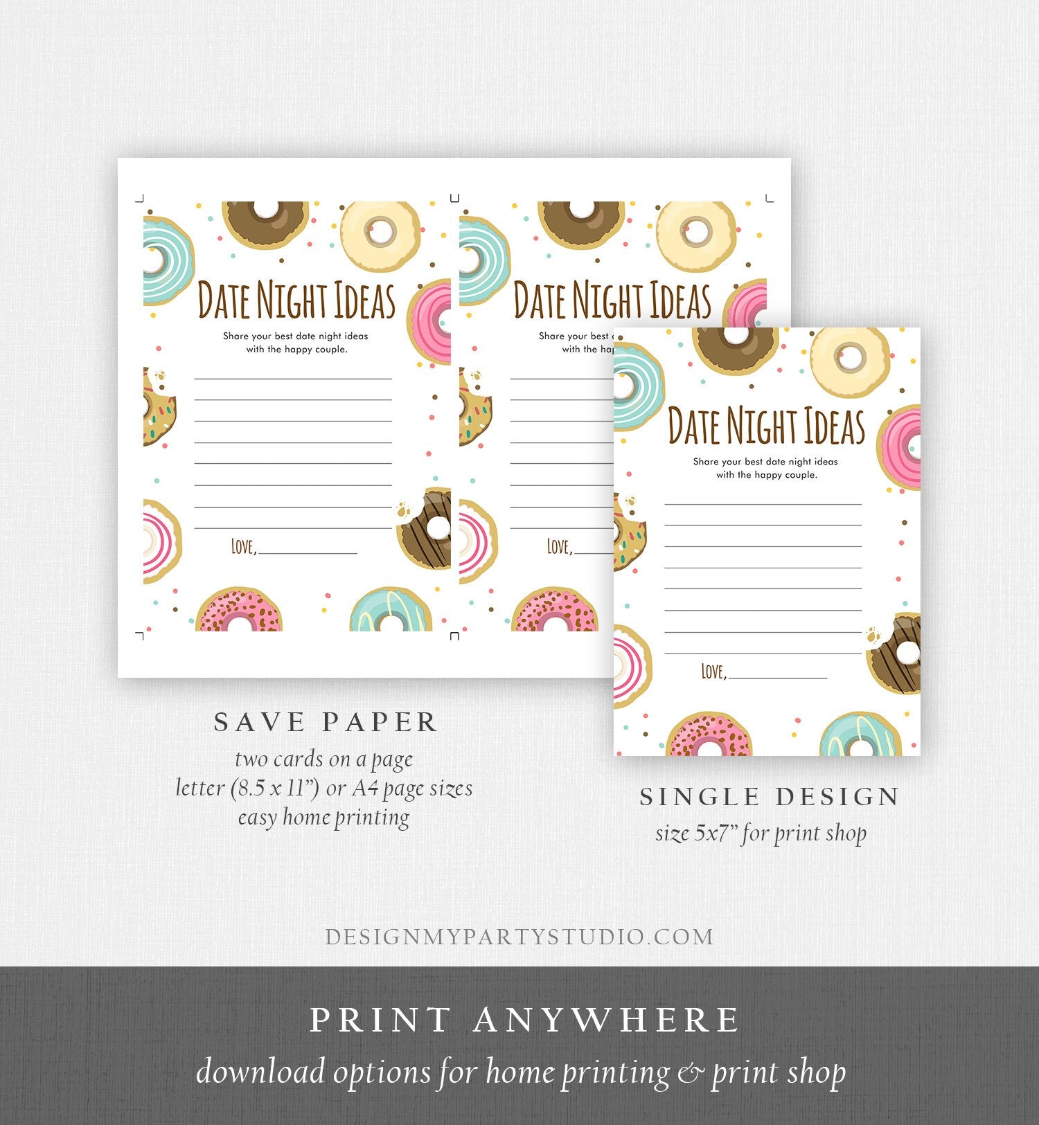Editable Date Night Ideas Trivia Bridal Shower Game Donut Coed Shower ...