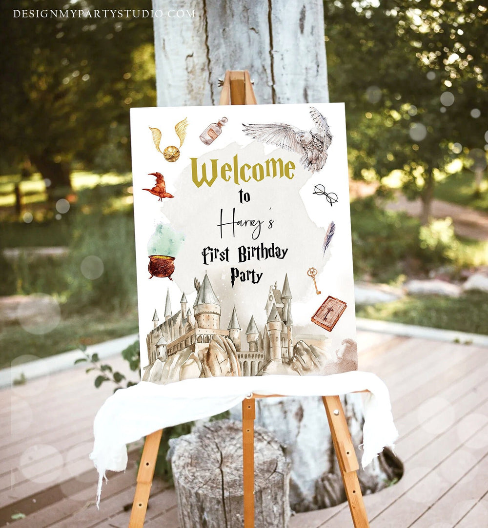 Editable Wizard Birthday Welcome Sign Boy Magic School Birthday Welcom ...