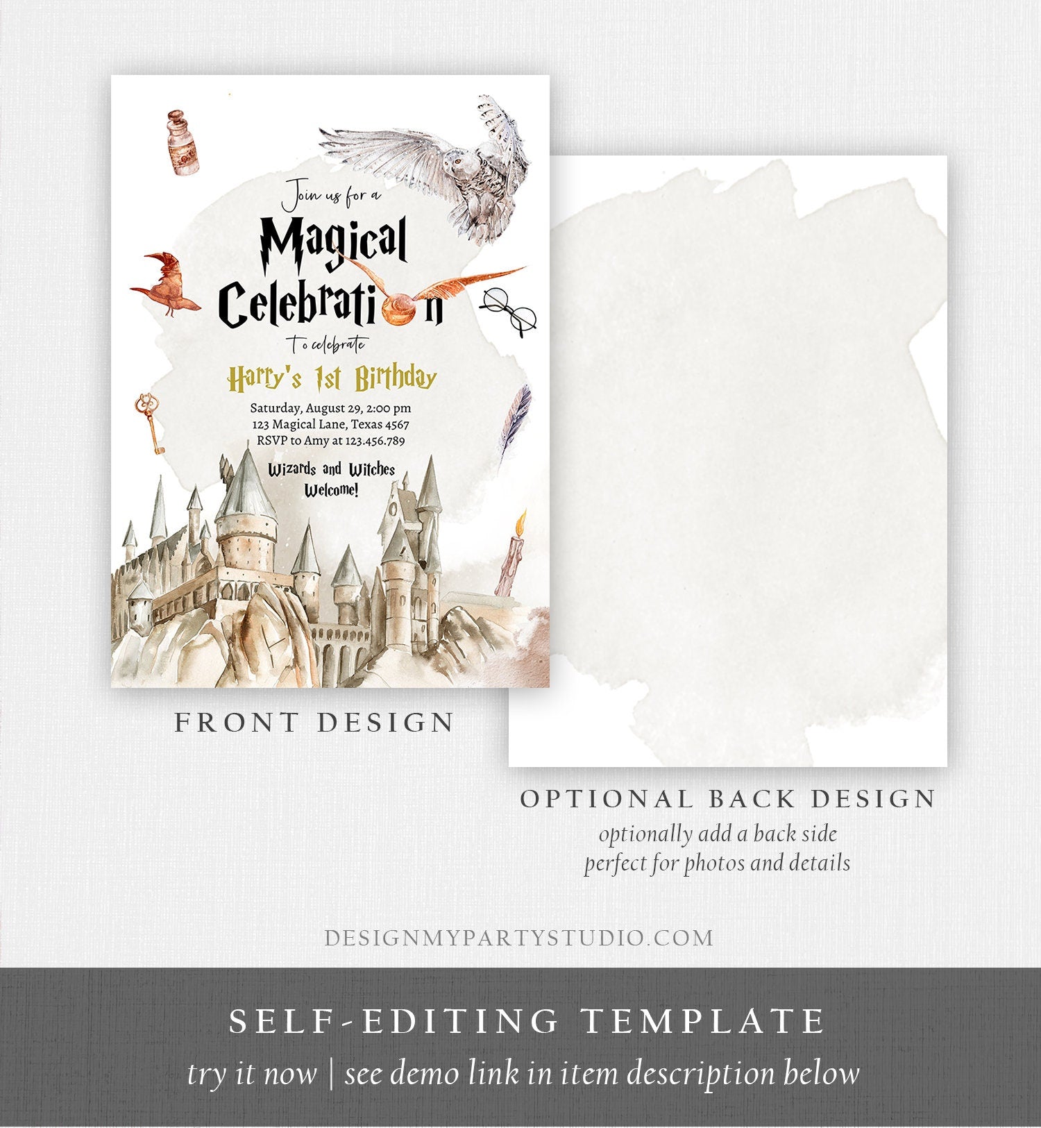 Editable Wizard Birthday Invitation Magical Wizardry School Birthday W ...