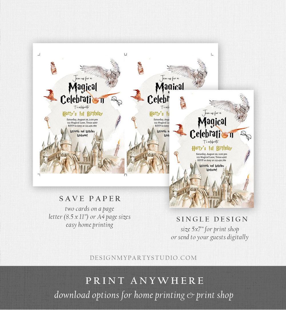 Editable Wizard Birthday Invitation Magical Wizardry School Birthday W ...